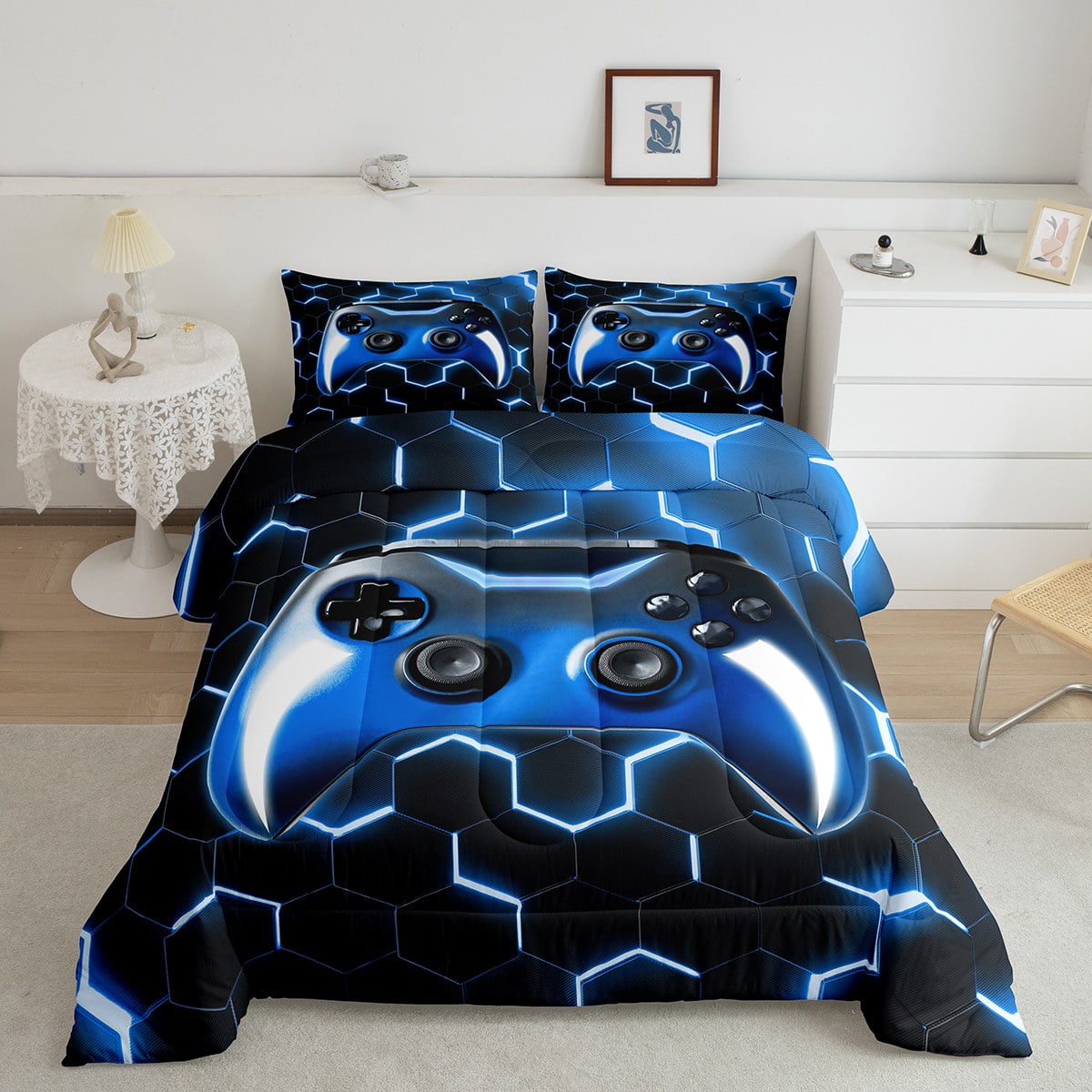 Game Console Comforter Set Gamer Gifts 3D Gaming Geometric Honeycomb ...