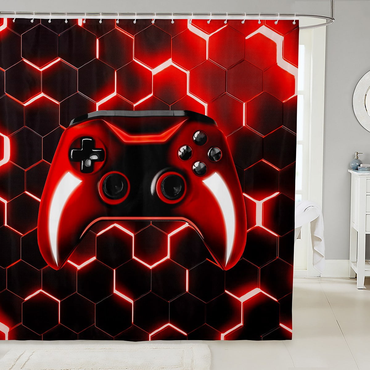 Gamer Bathroom Shower Curtain Sets Teens Gaming Controller Fabric ...