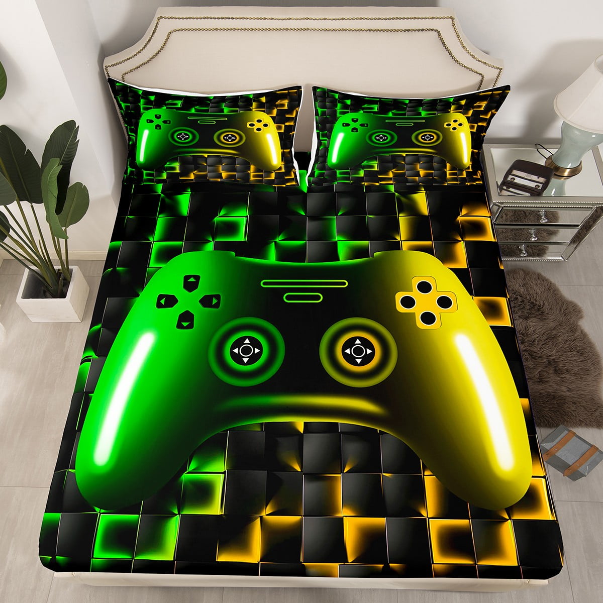YST Gamer Bed Sheets For Queen Size Fitted Sheet For Girls Kids 3D ...