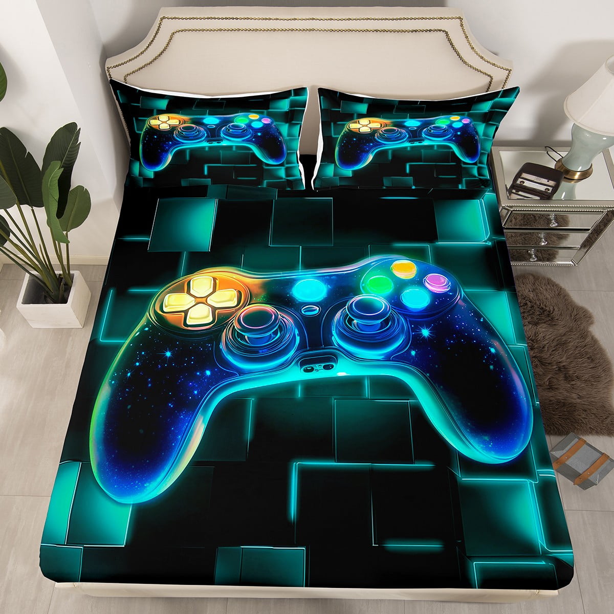 Gamer Bed Sheets Twin,Gaming Fitted Sheet,Video Games Controller ...
