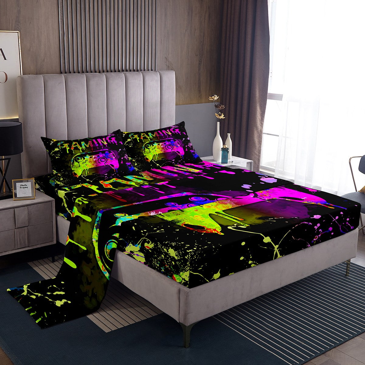 Gamer Bed Sheets Twin Size,Gaming Sheet Set Teens Gamer Room Decor ...