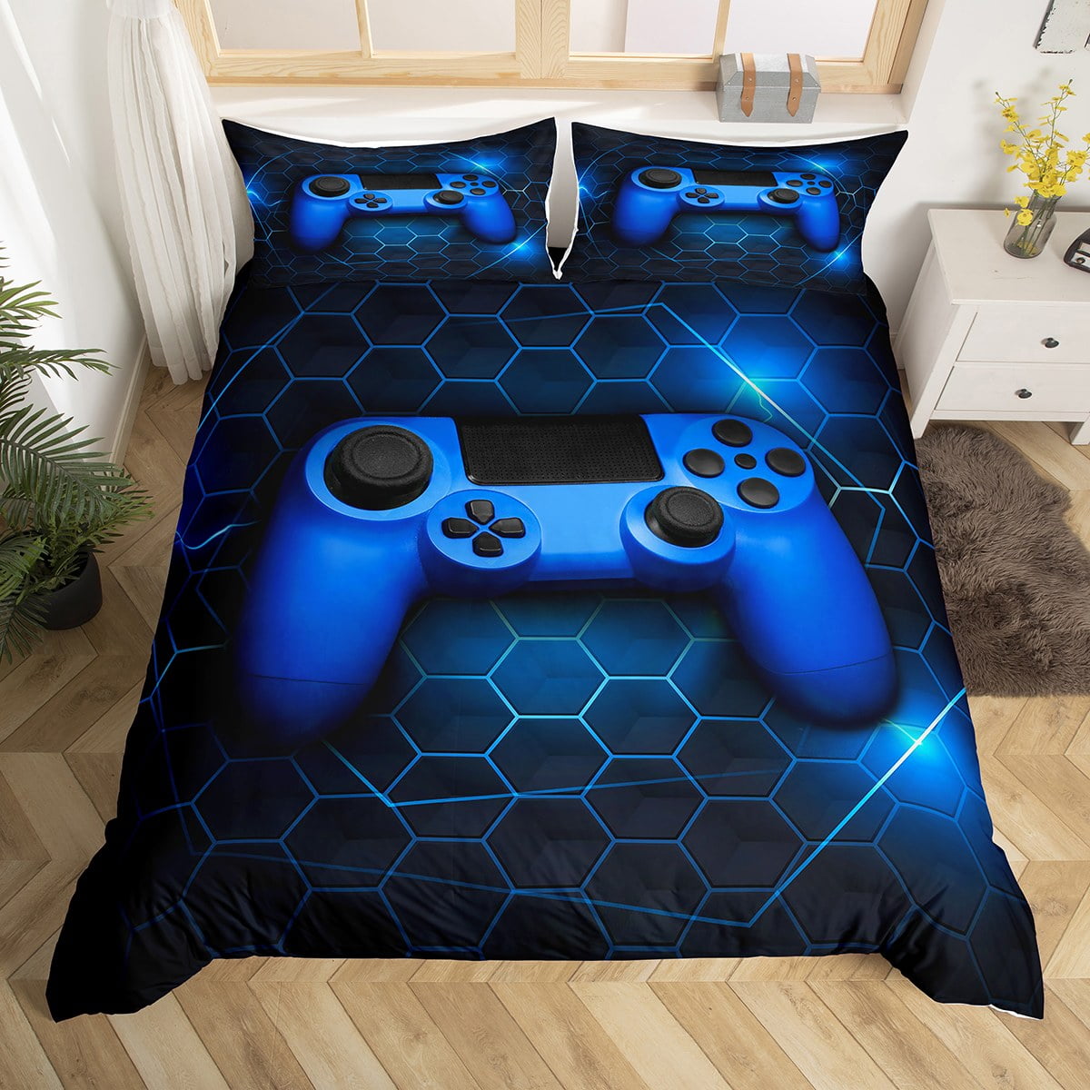 YST Gamer Bedding Set for Boys Full Size Neon Gaming Duvet Cover for ...