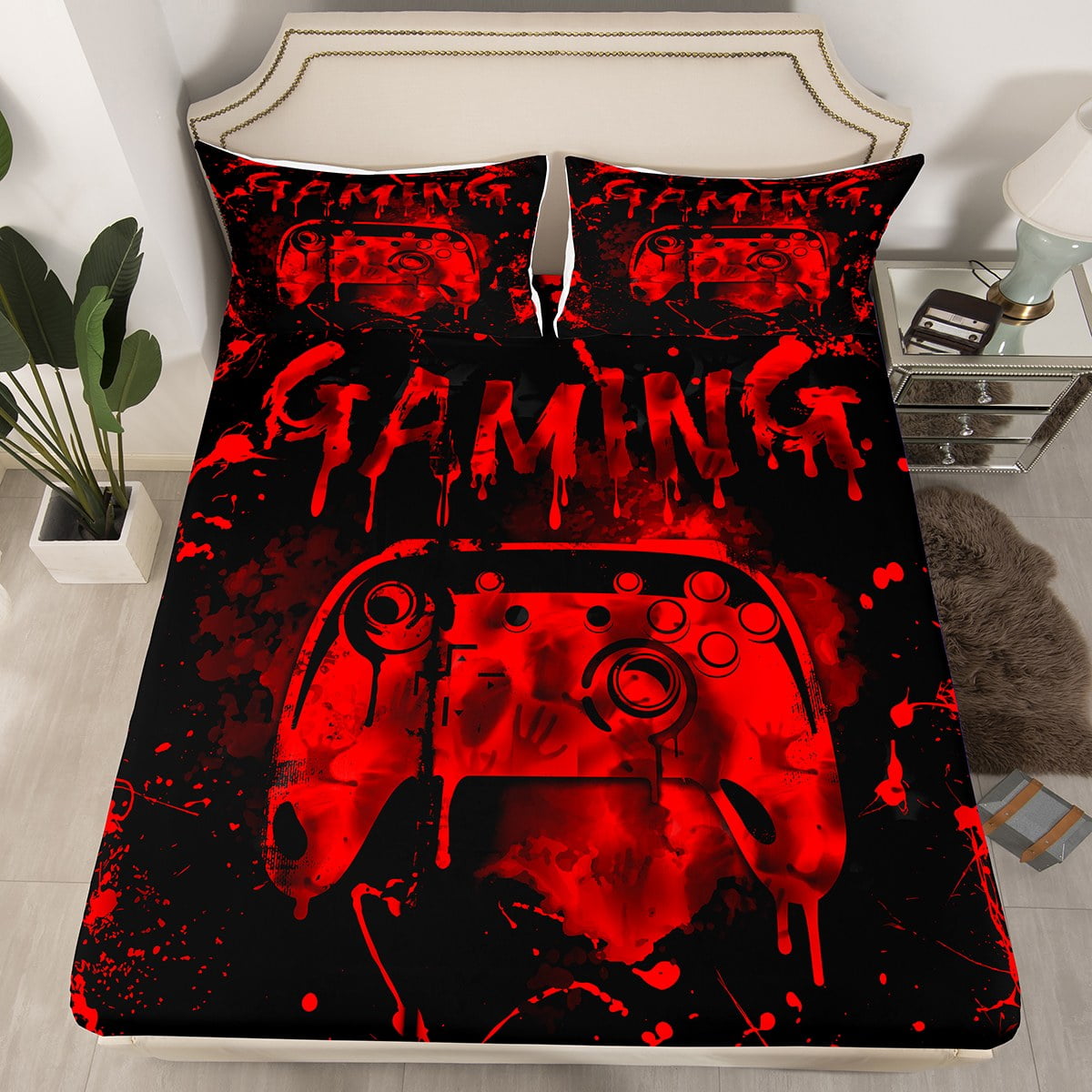Gamer Bedding Sets Full Size,Gaming Fitted Sheet Teens Gamepad ...