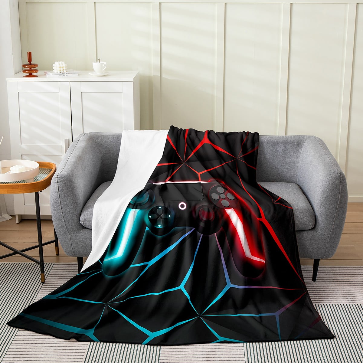 Gamer Blanket 30x40 Inch Gaming Console Fleece Blanket Teens, Red Blue ...