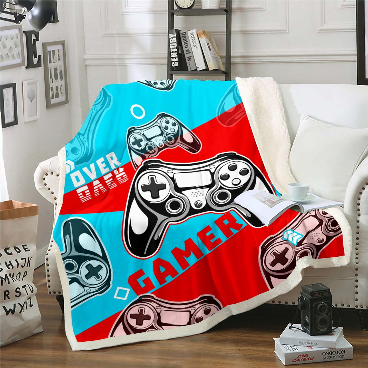 Gamer Blanket Teens,Red Teal Gamepad Gaming Throw Blanket Modern Gamer ...