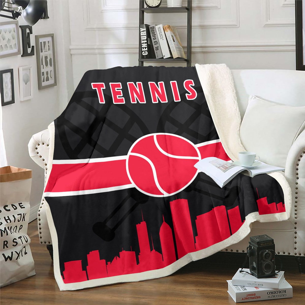 Gamer Blanket Tennis Throw Blanket for Bed , Black Red Fleece Blanket ...