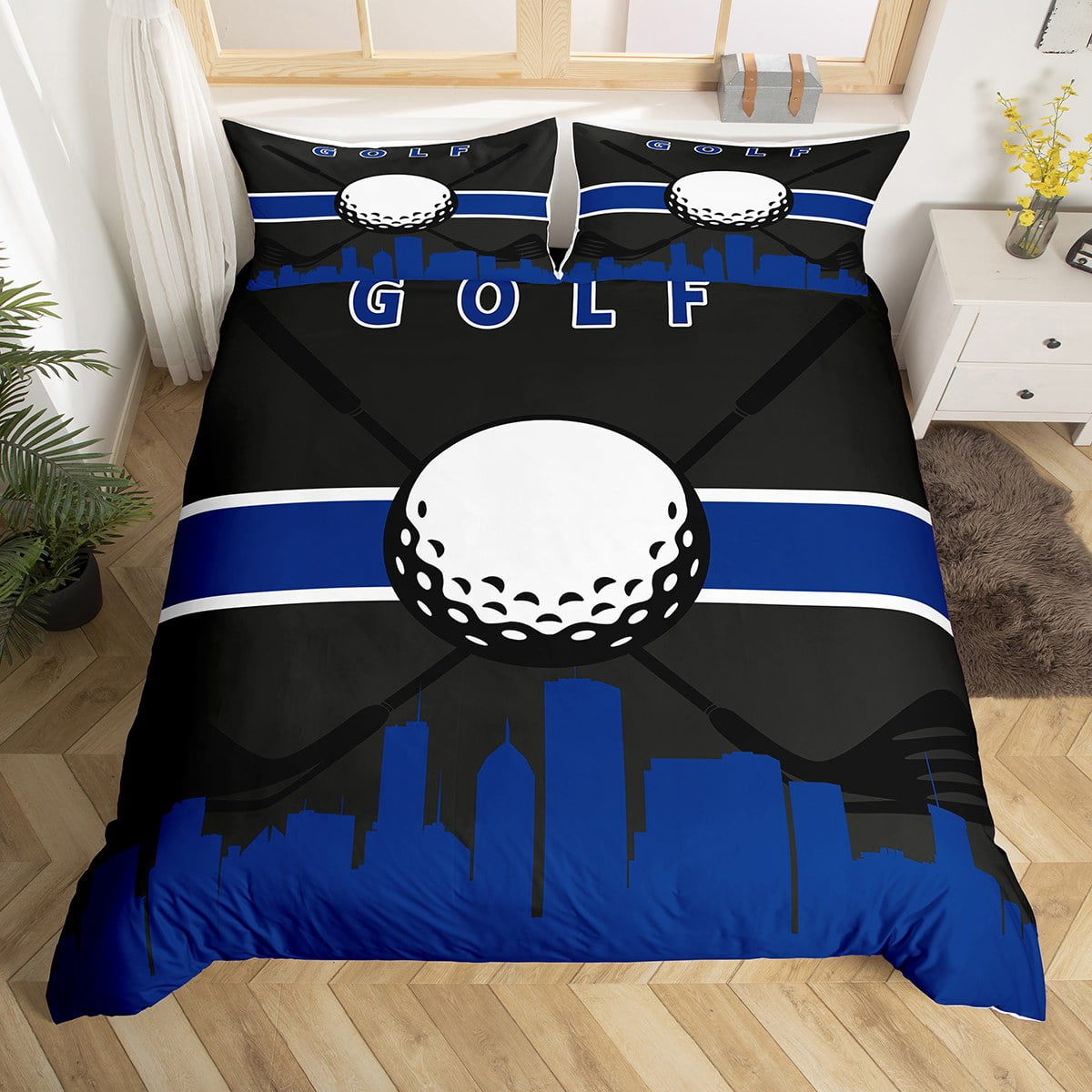 Gamer Comforter Cover Golf Bed Set for Men, Black Navy Duvet Cover ...