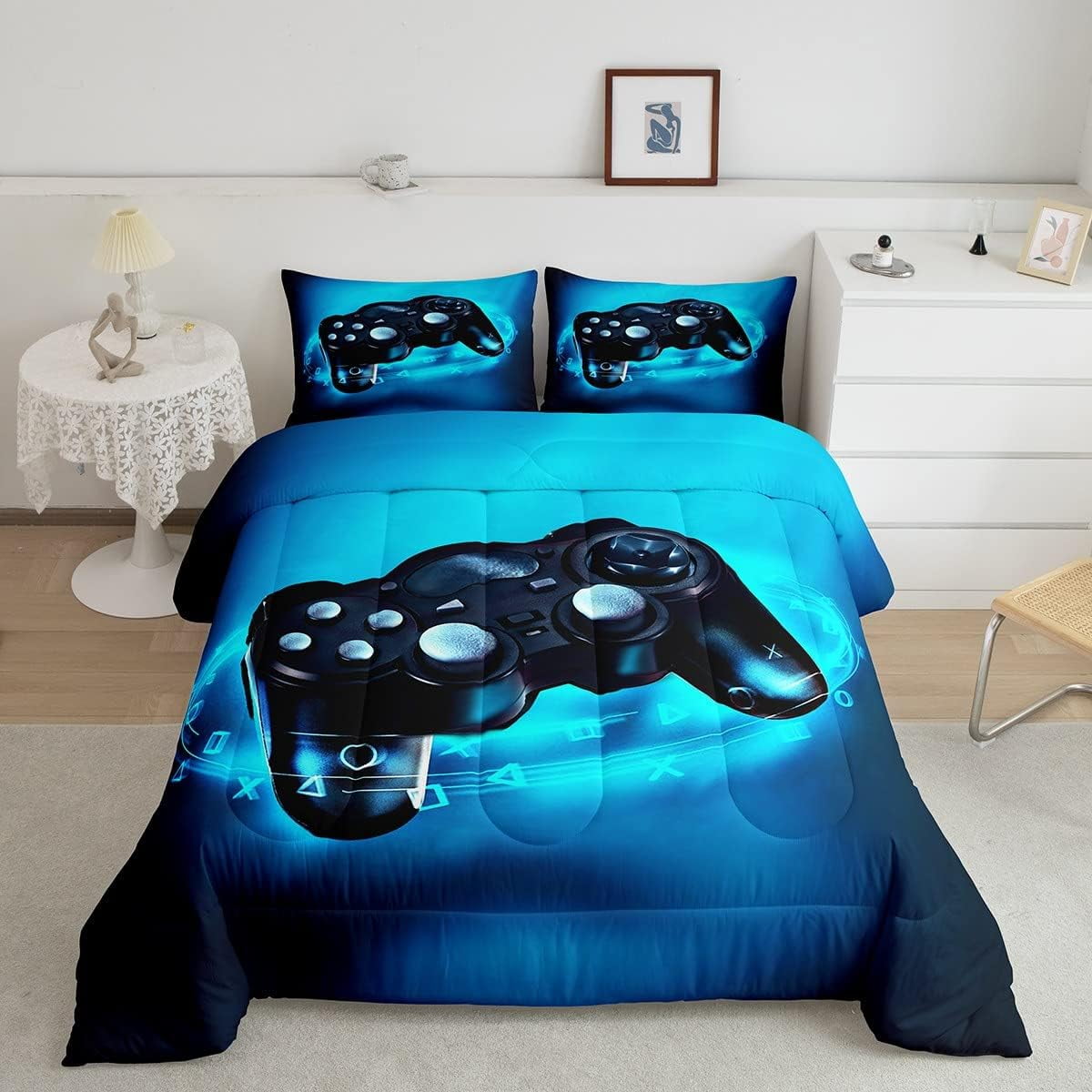 YST Gamer Comforter Set for Boys Teens Blue Gaming Bedding Set Video ...