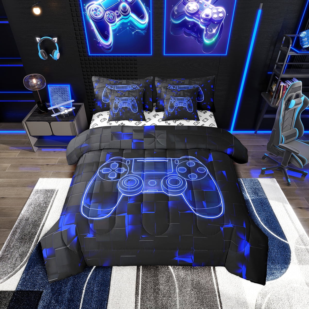 Gamer Comforter Set For Boys, Gaming Fitted Sheet Twin Size 7 Pieces ...