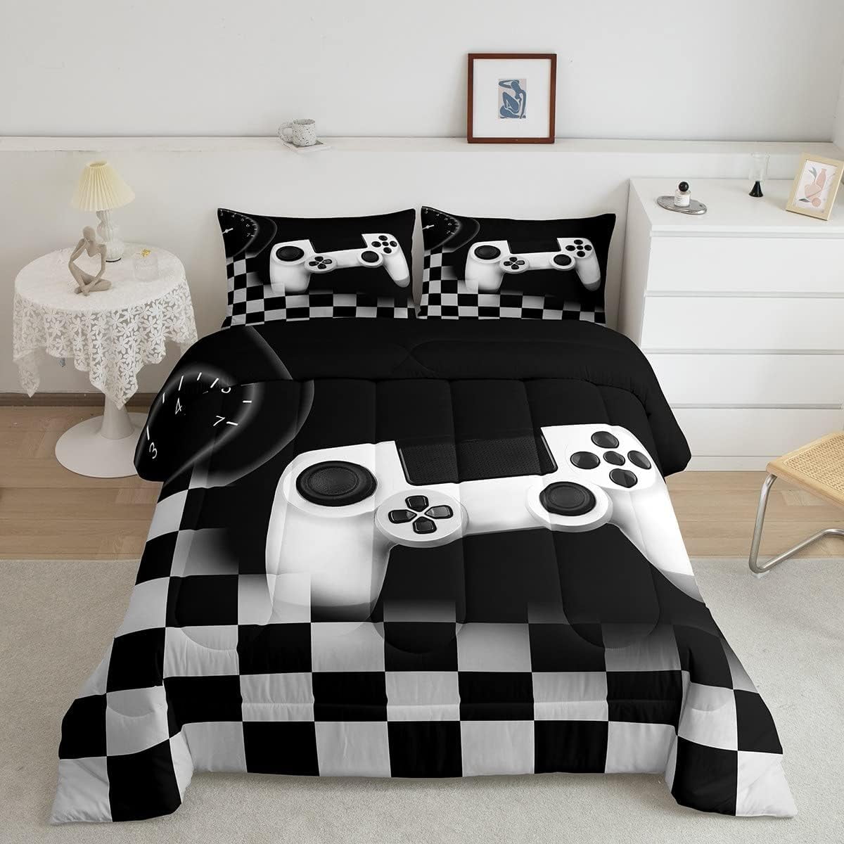 YST Gamer Comforter Set Queen,Gaming Bedding Set for Kids Teens,Black ...