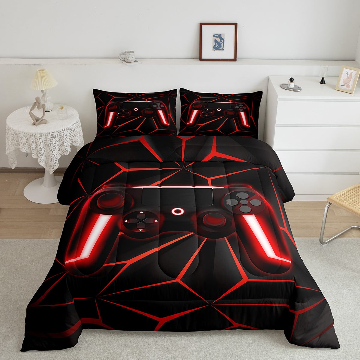 Gamer Comforter Set Teens Queen Size Gaming Controller Comforter 3pcs ...