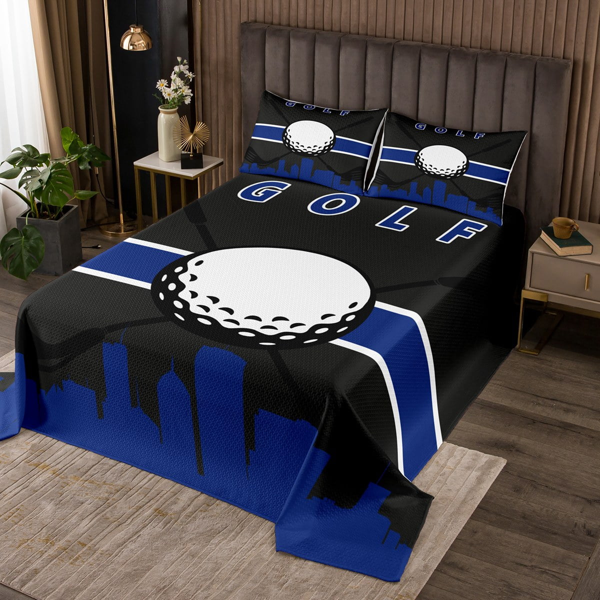 YST Gamer Coverlet Twin Size Golf Bedding Set for Men, Black Navy ...