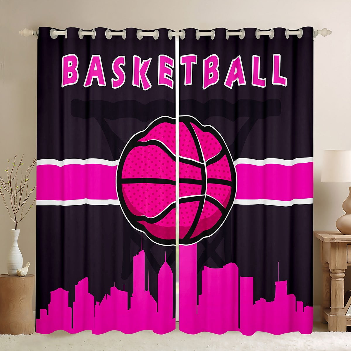 Erosebridal Gamer Curtains Basketball Blackout Curtains, Black Pink ...