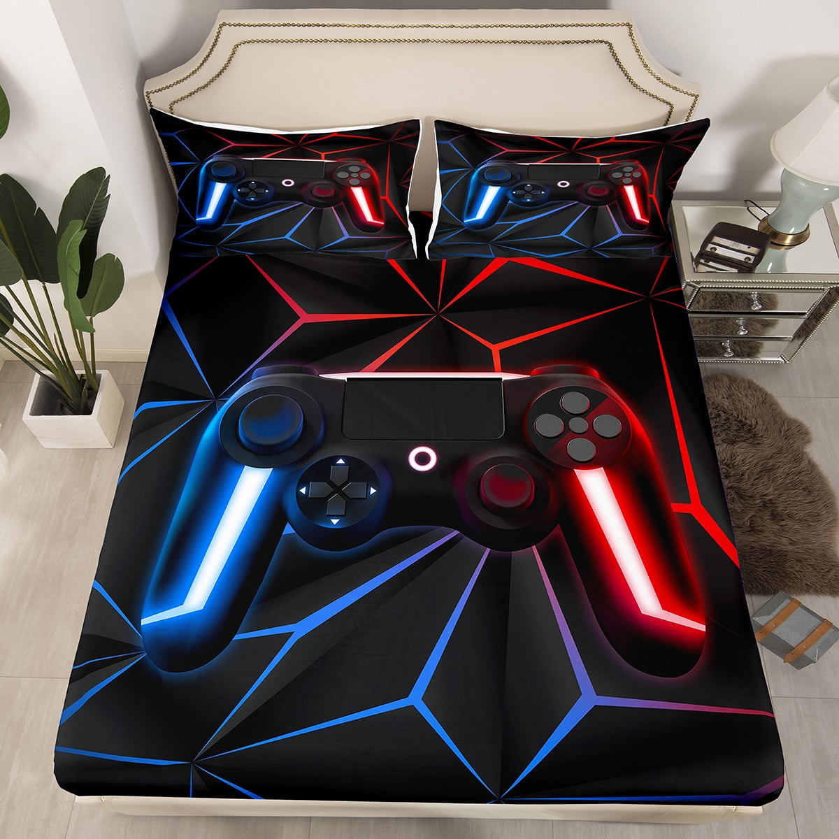 Erosebridal Gamer Fitted Sheet Gaming Console Bed Sheets Young Man ...
