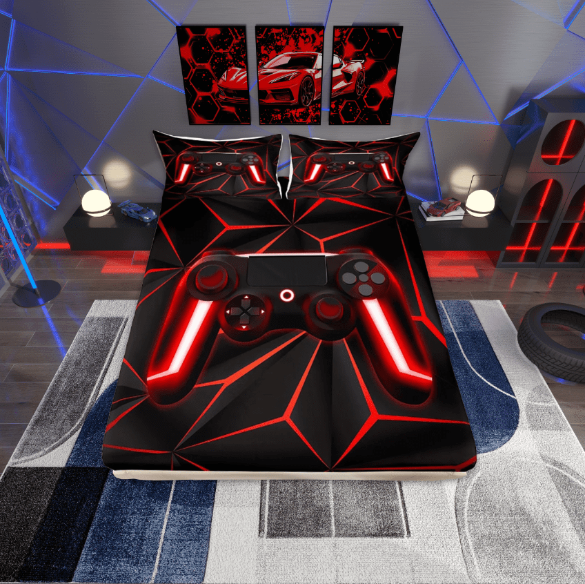 Gamer Fitted Sheet Teens Queen Size Gaming Controller Bed Sheets 3Pcs ...