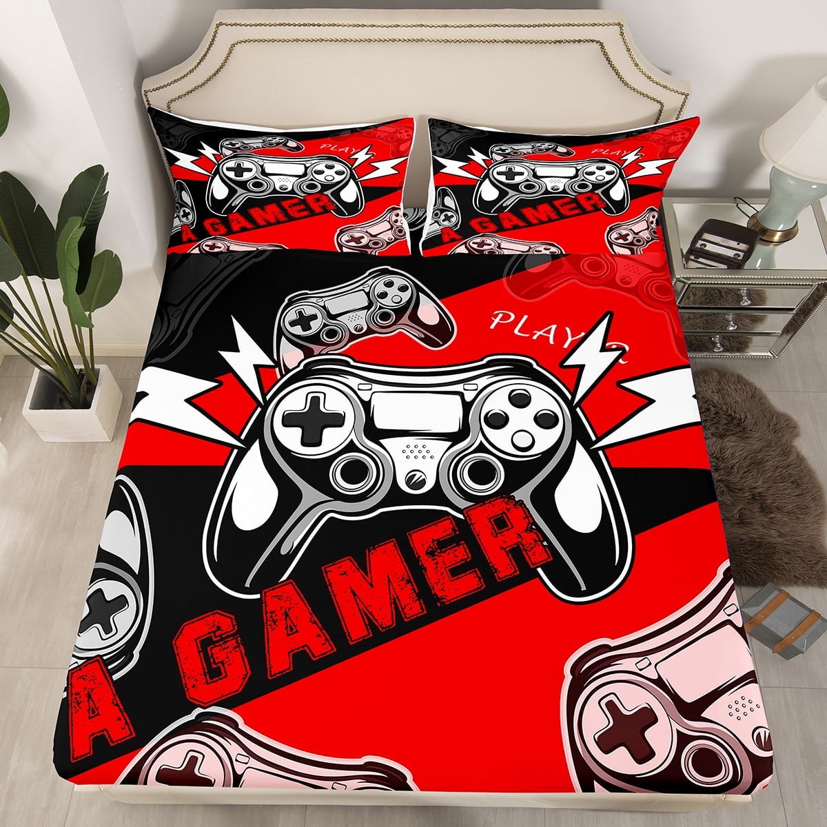 YST Gamer Fitted Sheet for Boys Girls Kids Teens,Video Game Bedding Set ...