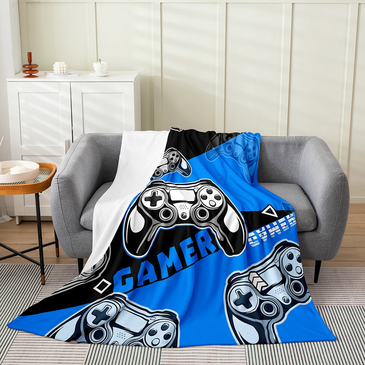 Gamer Fleece Blanket Black Blue Gaming Blanket 30x40 Inch Video Game ...