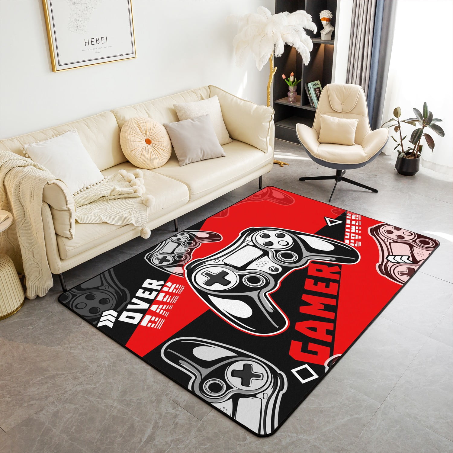 Erosebridal Gamer Non Slip Washable Carpet For Living Room Black and ...