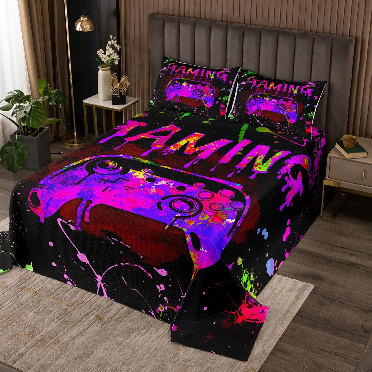 Erosebridal Gamer Quilt Set Twin Size,Gaming Bedspread Set Teens Gamer ...