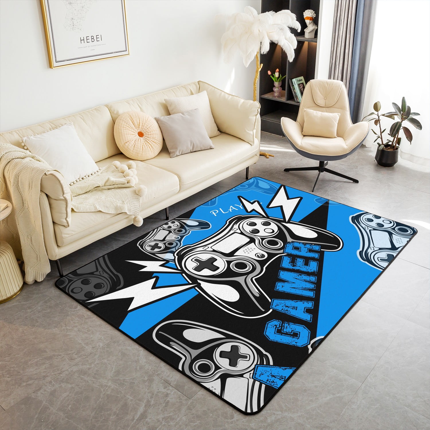 Gamer Rug Teens,Video Game Area Rug 5x7,Gaming Non Slip Washable Carpet ...