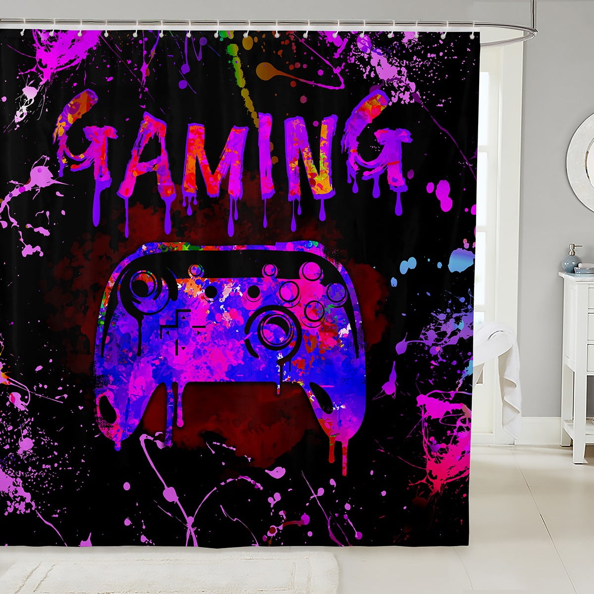 Gamer Shower Curtain Set Gaming Bathroom Accessories Video Gamer ...