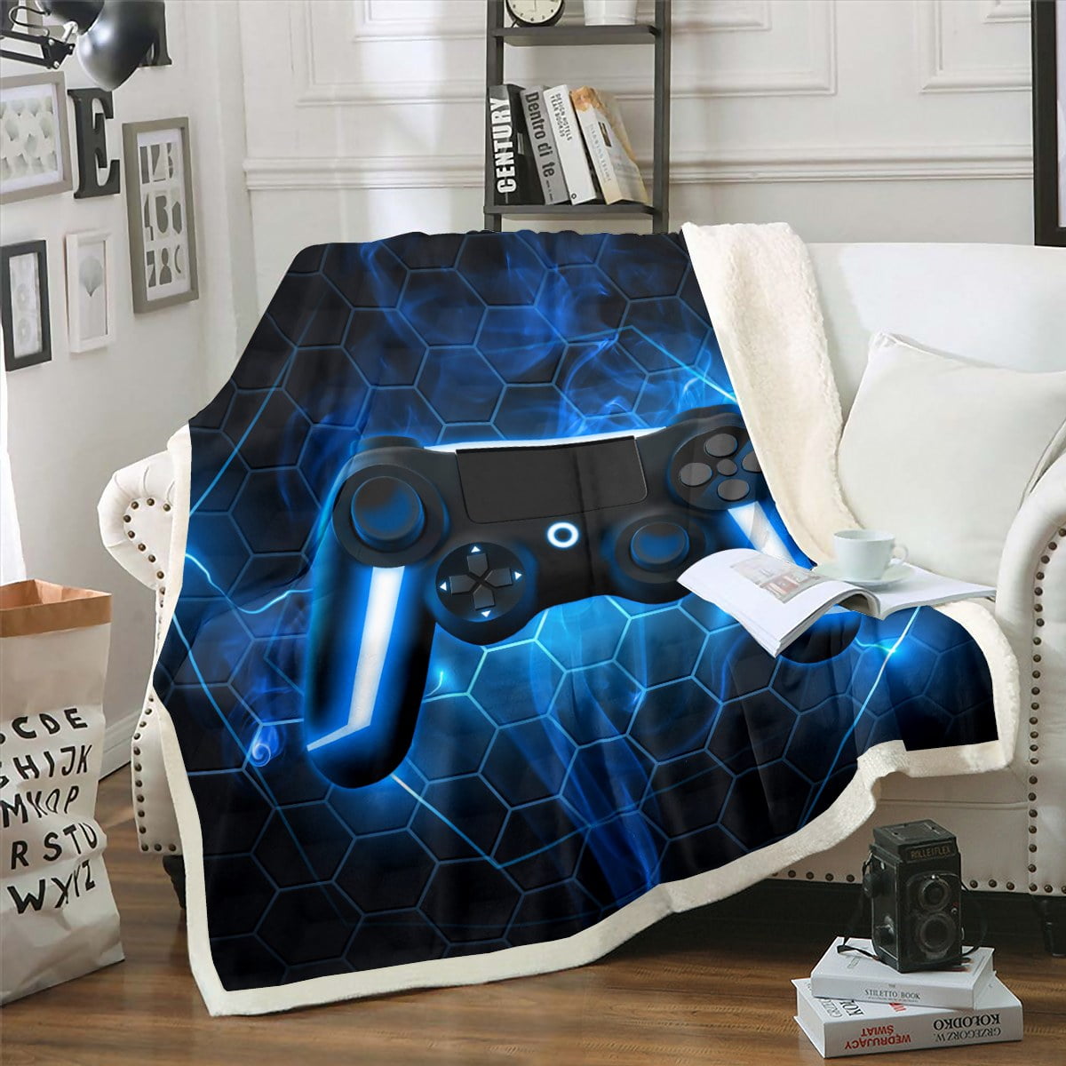 Gamer Throw Blanket Gaming Blanket Video Game Room Decor Gamepad Blue ...