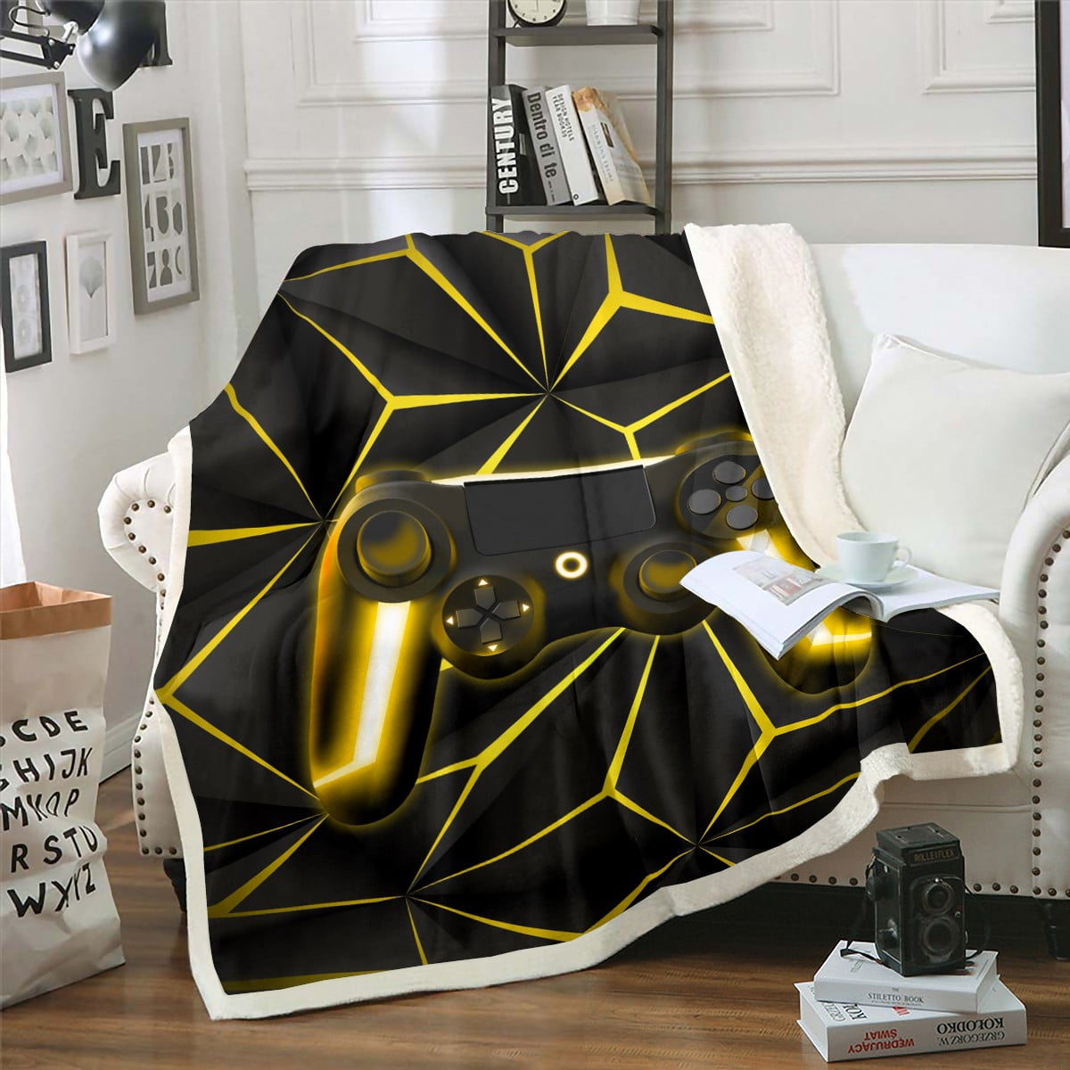 Gamer Throw Blanket Gaming Controller Gold Geometry Fleece Blanket ...