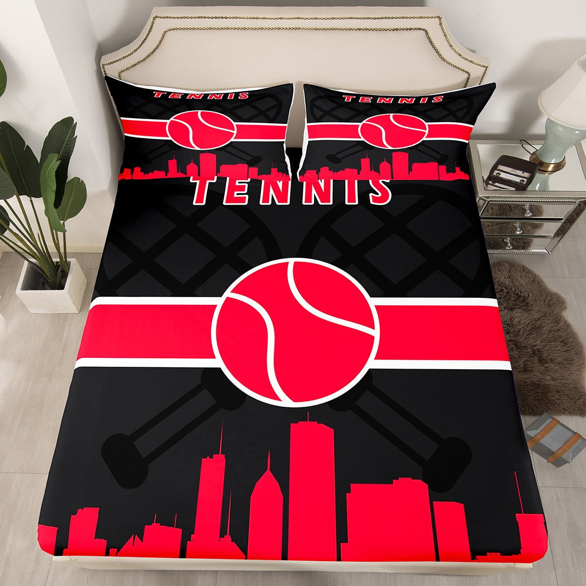 Erosebridal Gamer Twin Sheets Tennis Bed Sheets, Black Red Fitted Sheet Teens Sports Bed Set ...