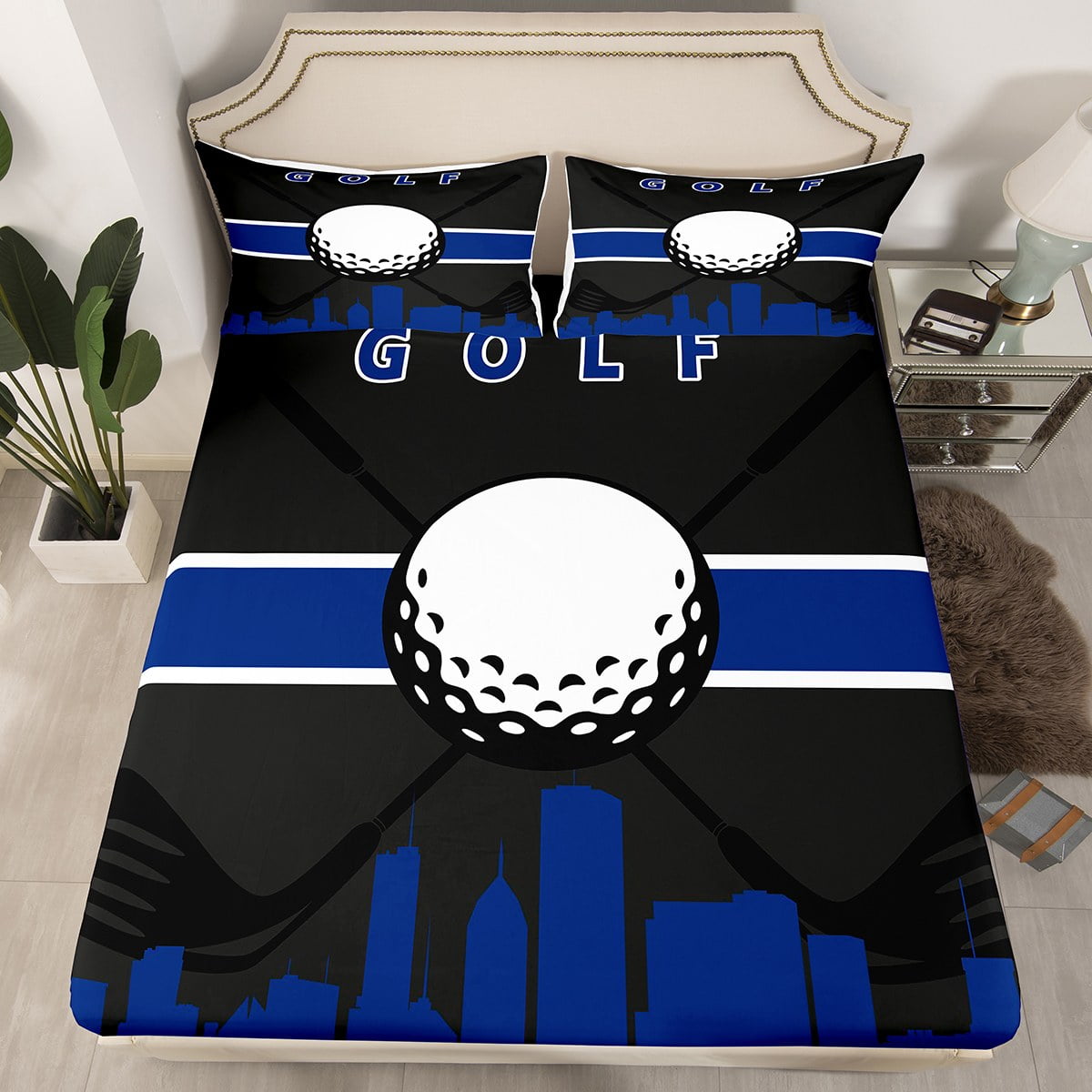 YST Gamer Twin Sheets Golf Bed Sheets for Men, Black Navy Fitted Sheet ...