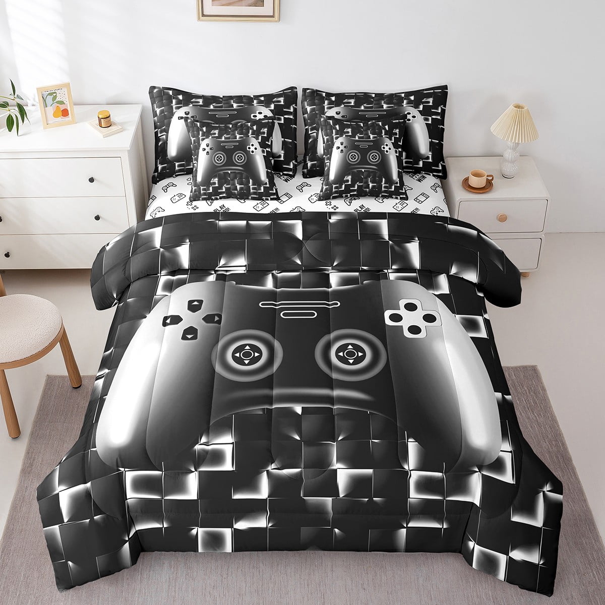Gaming Bed In A Bag 7 Piece Teens Game Bedding Set Gamer Comforter Set ...