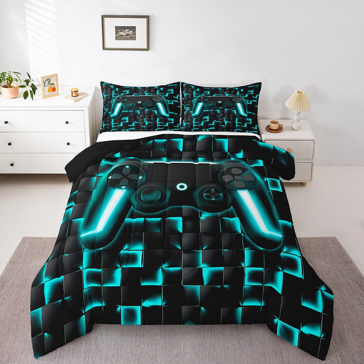 Erosebridal Gaming Bedding Set Twin Comforter Set Geometric Gamer ...