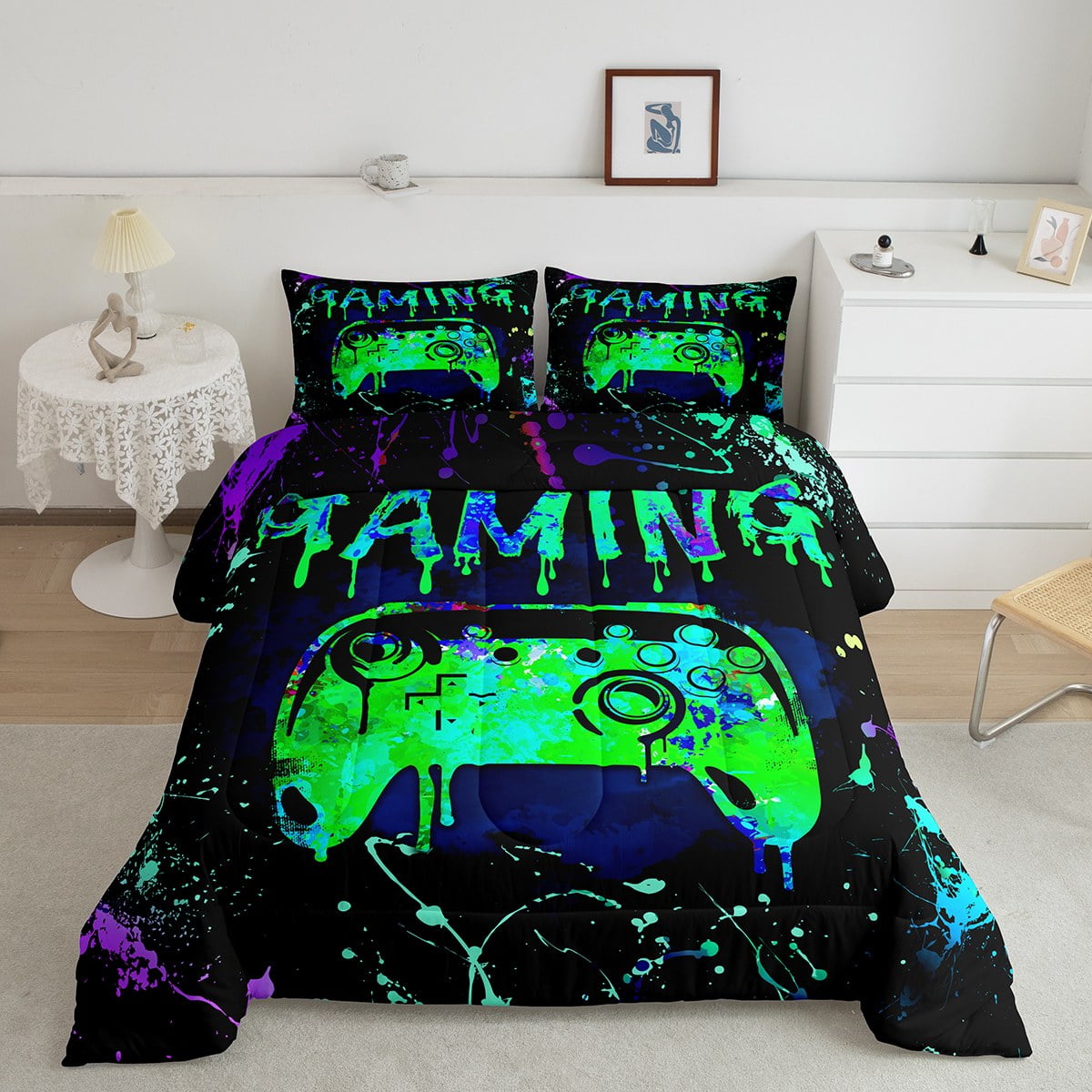 Gaming Bedding Sets King Size,Gamer Comforter Sets Teens Gamepad ...