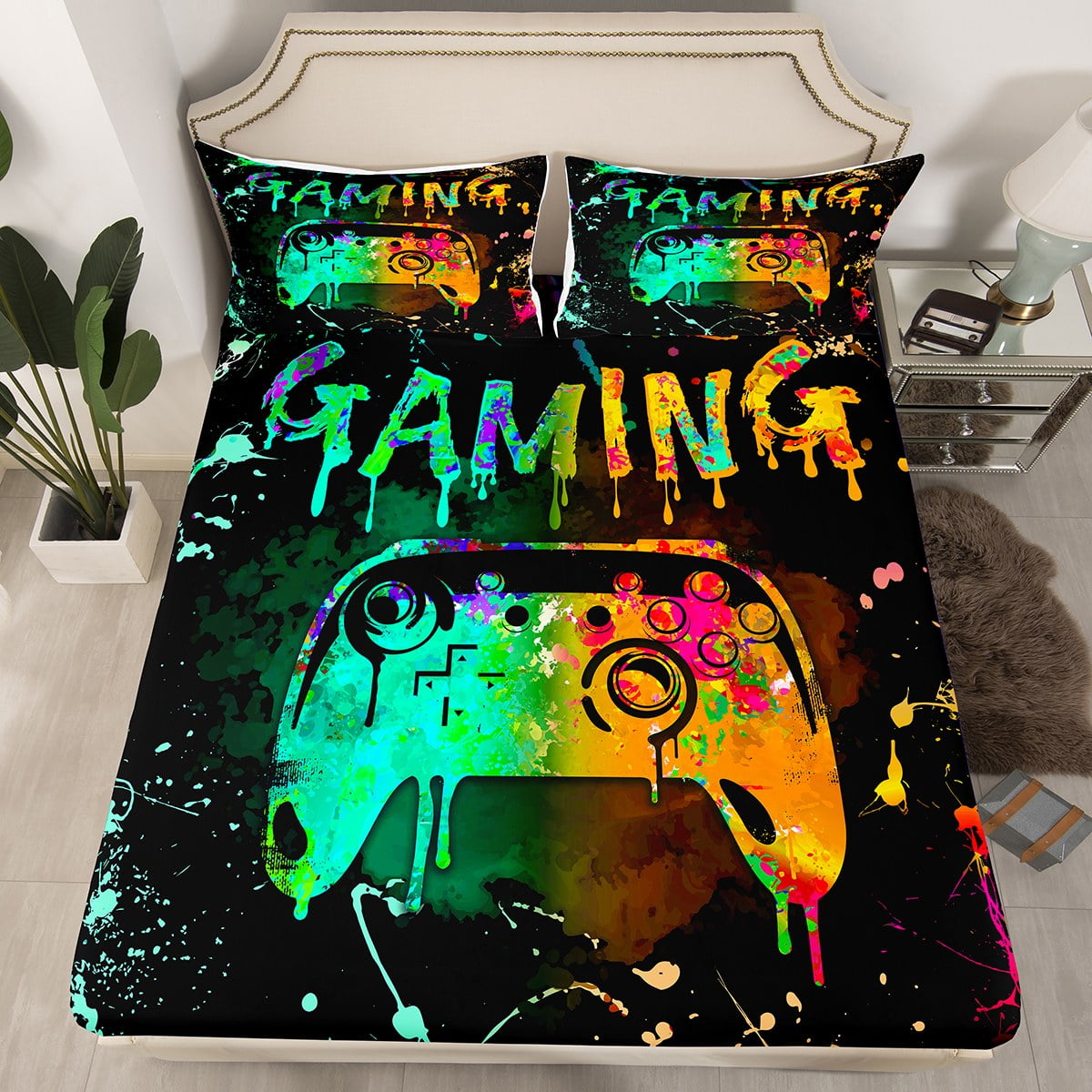 Erosebridal Gaming Bedding Sets Queen,Gamer Fitted Sheet Teens,Video ...