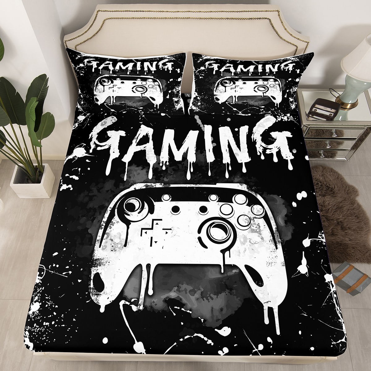 Gaming Bedding Sets Queen,Gamer Fitted Sheet Teens,Video Game Console Gaming Bed Sheets Bedroom ...