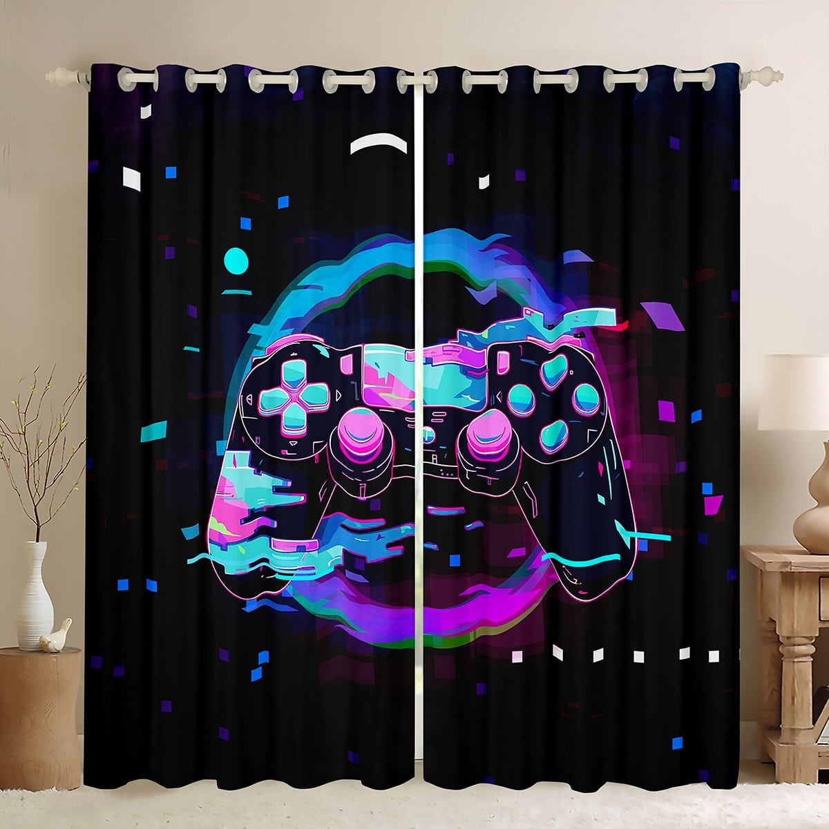 YST Gaming Blackout Curtains for Boys Teens Black Gamer Console ...
