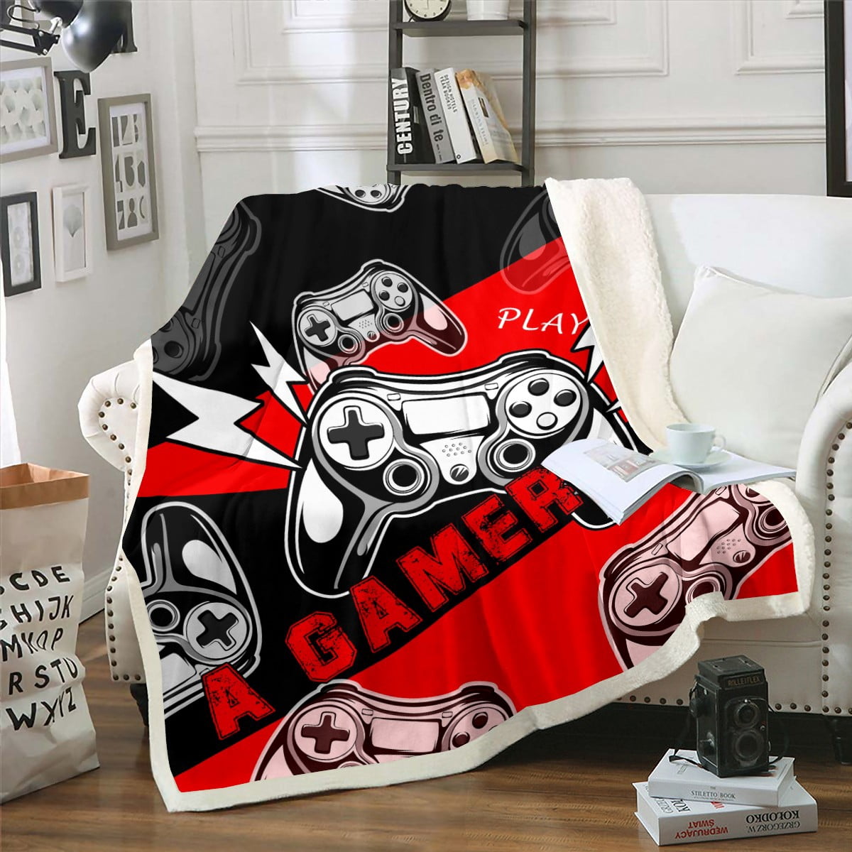 Gaming Blanket Gamer Throw Blanket Video Game Room Decor,Red Black ...