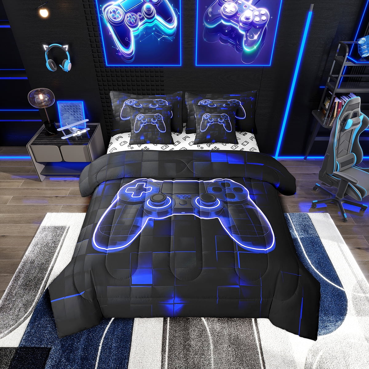 Gaming Comforter for Boys Teen Queen,Geometric Game Controller Bedding ...