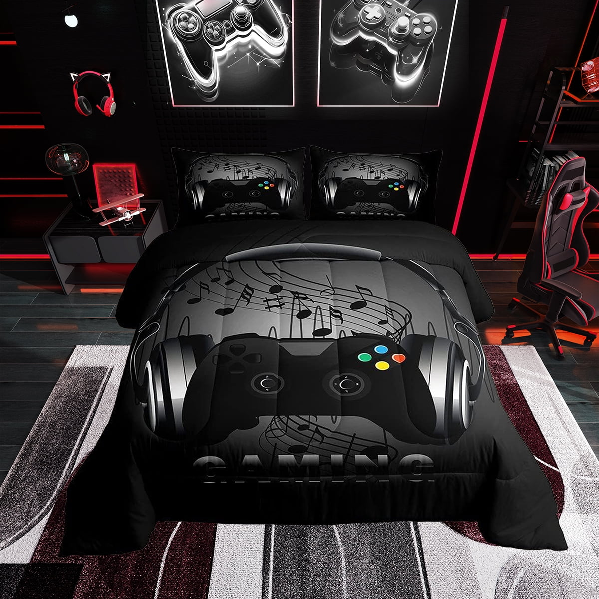 Erosebridal Gaming Comforter Set Headphones Game Controller Bedding Set ...