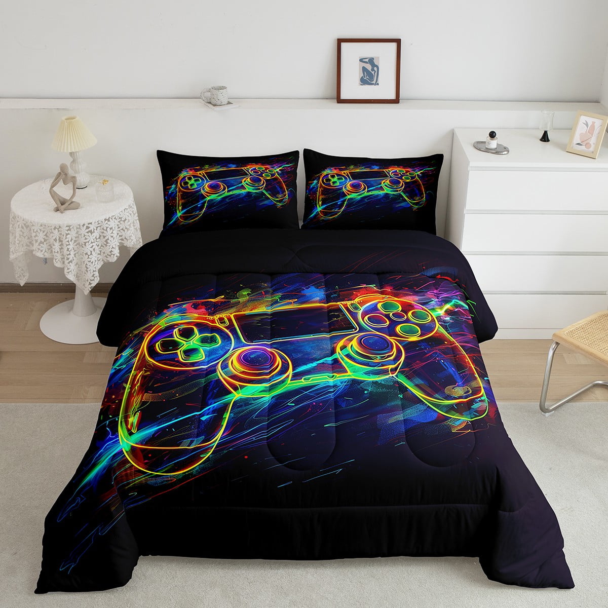 YST Gaming Comforter Set Watercolor Video Games Bedding Yellow Green ...