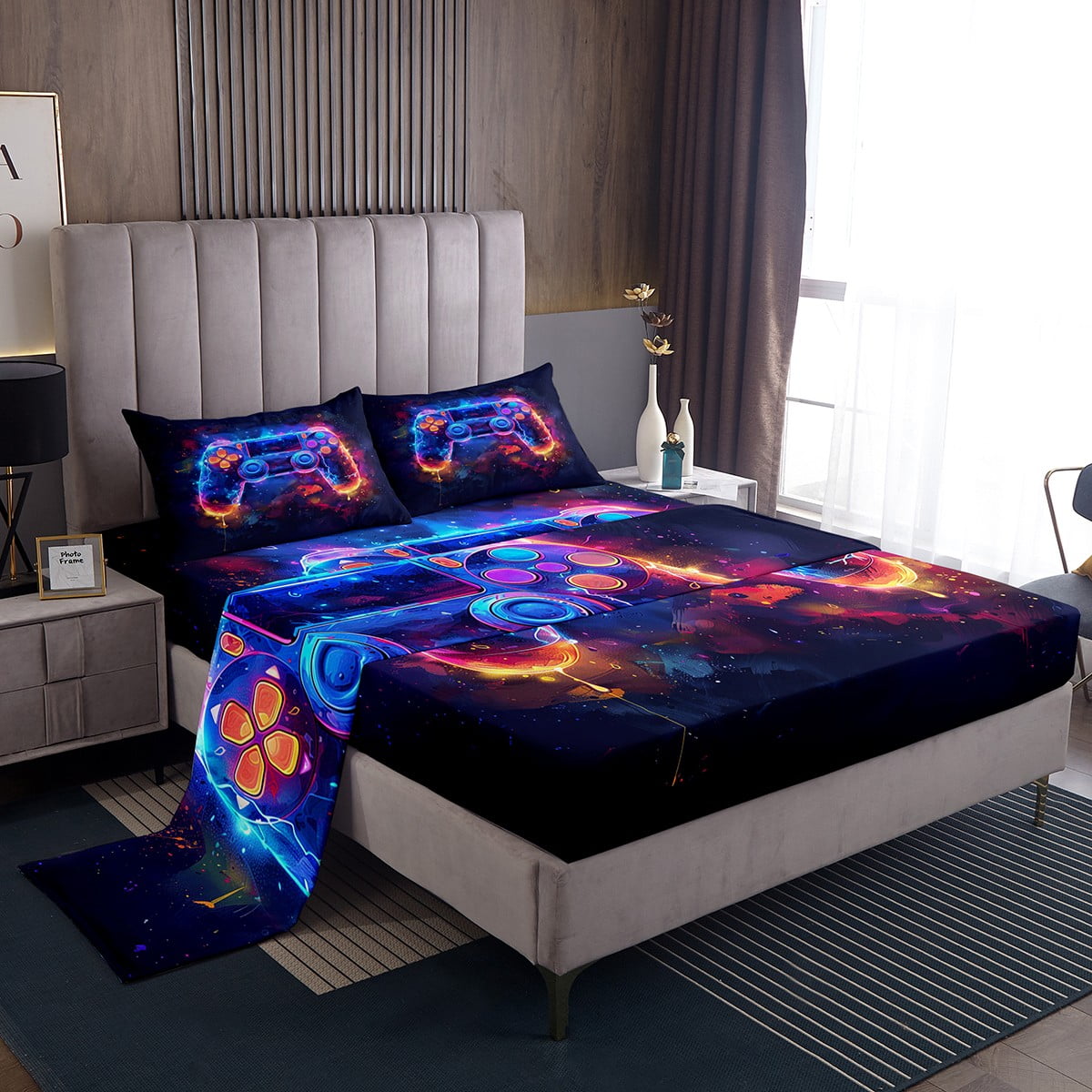 YST Gaming Gamer Bed Sheets Set Boys Video Game Sheet Set Blue Orange ...