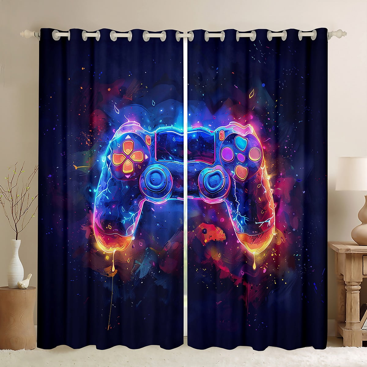 YST Gaming Gamer Blackout Curtains Boys Video Game Curtains Blue Orange ...