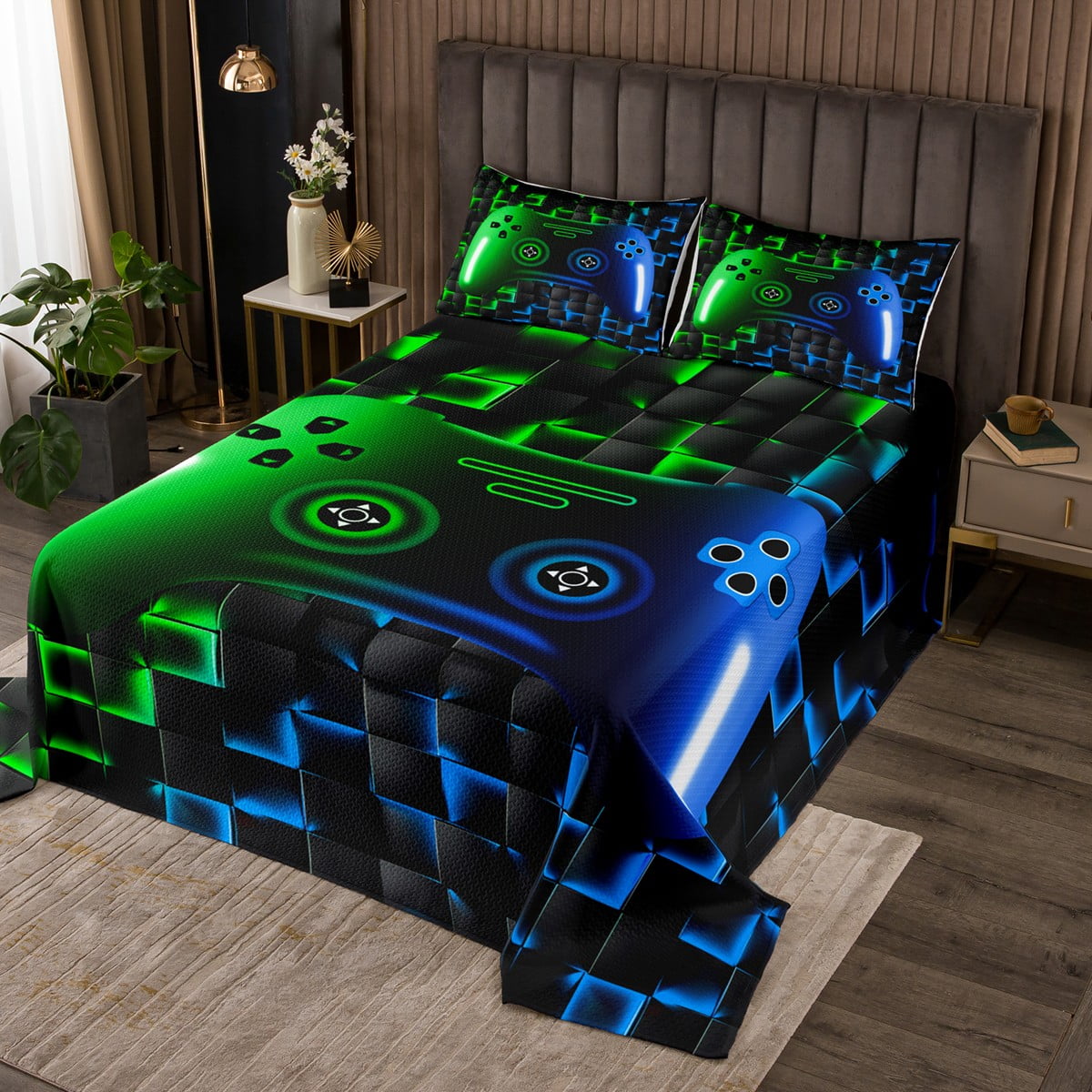 YST Gaming Quilt Set For Boys Twin Size Bedspread Set For Boys Girls Kids 3D Gamer Geometric ...