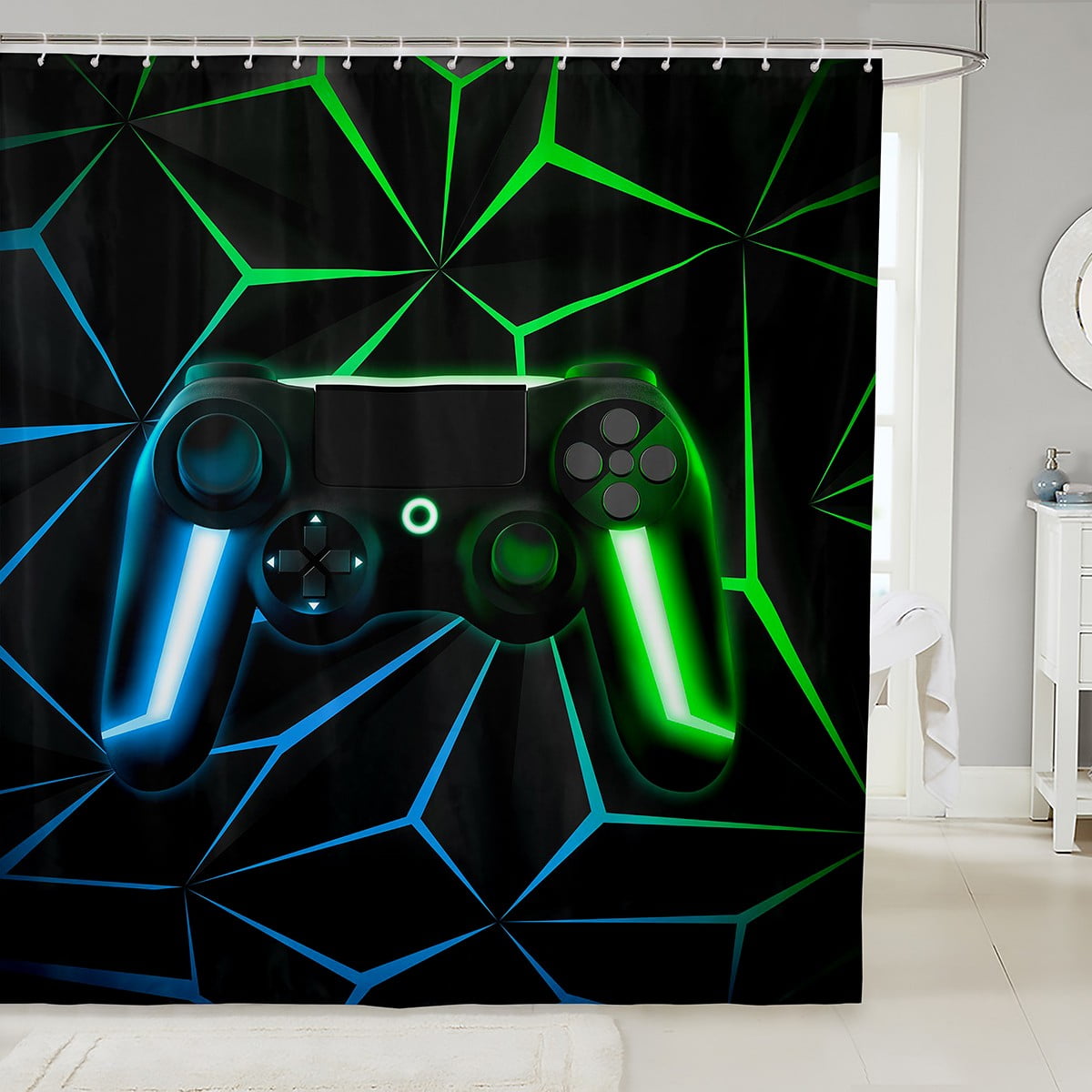 Gaming Shower Curtain Video Game Gamer Fabric Shower Curtain Teens Blue ...