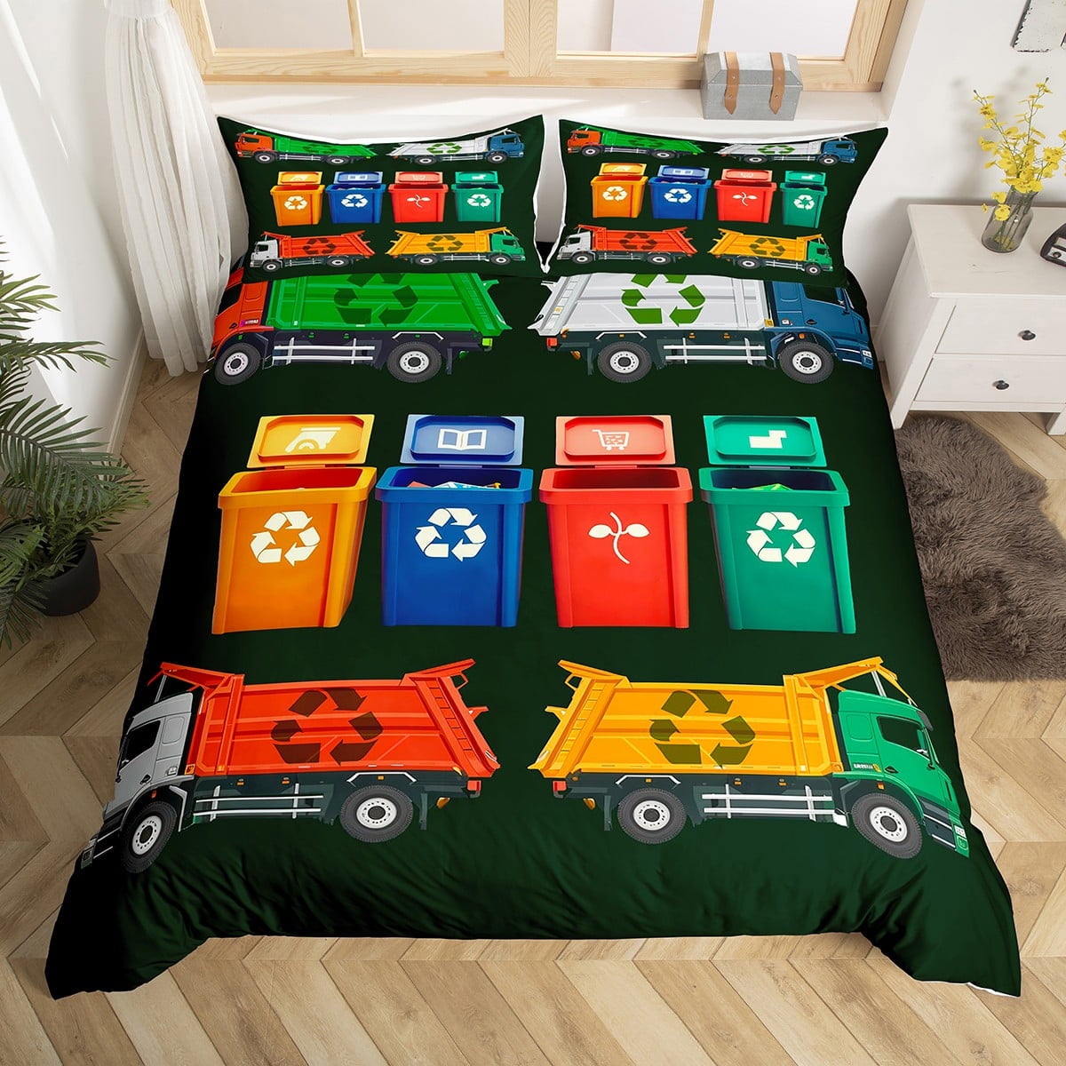 Garbage Truck Full Bedding Set,Recycling and Garbage Truck Duvet Cover ...
