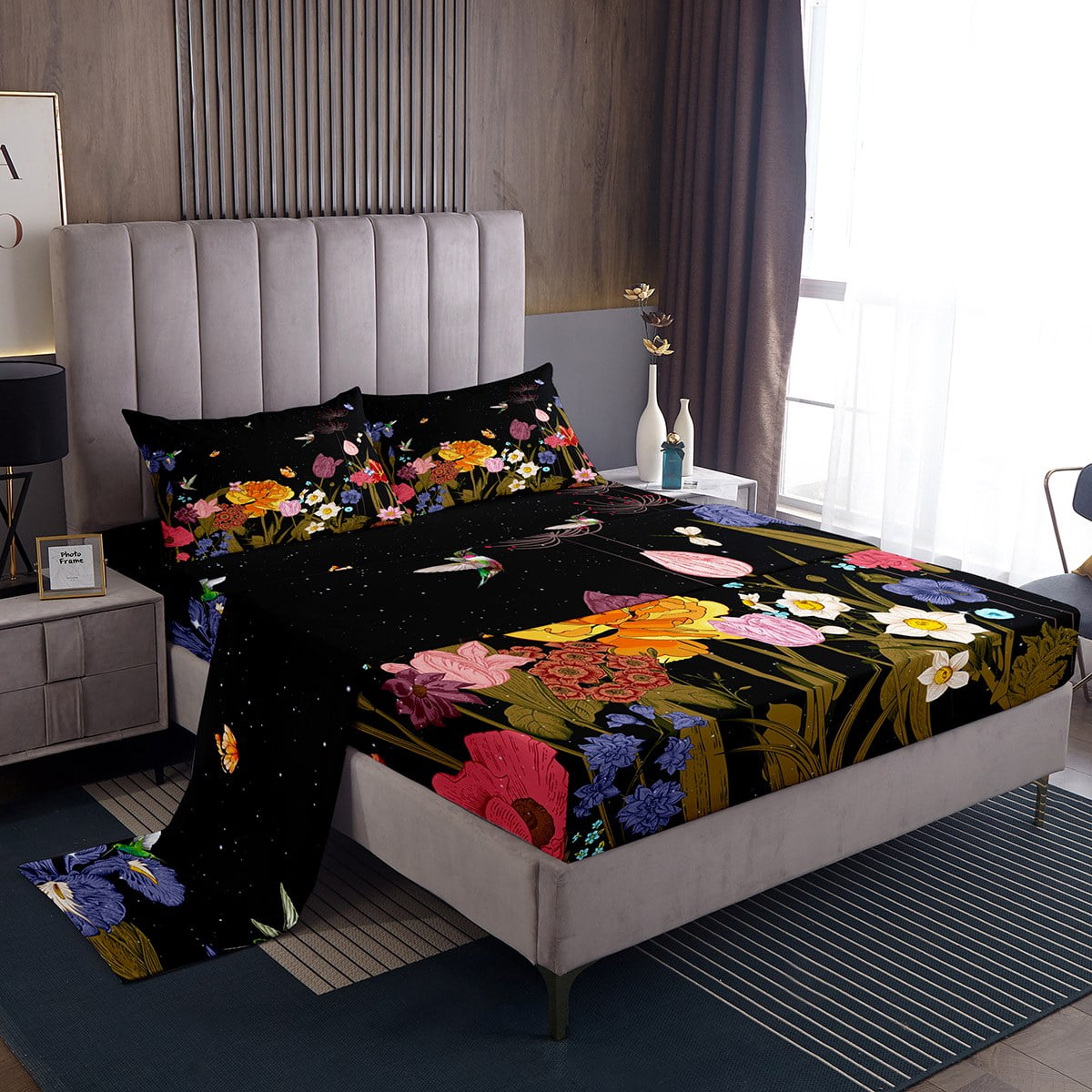 Erosebridal Garden Flowers Sheet Set Spring Flowers Floral Bed Sheets Set Full, Flying Bird ...