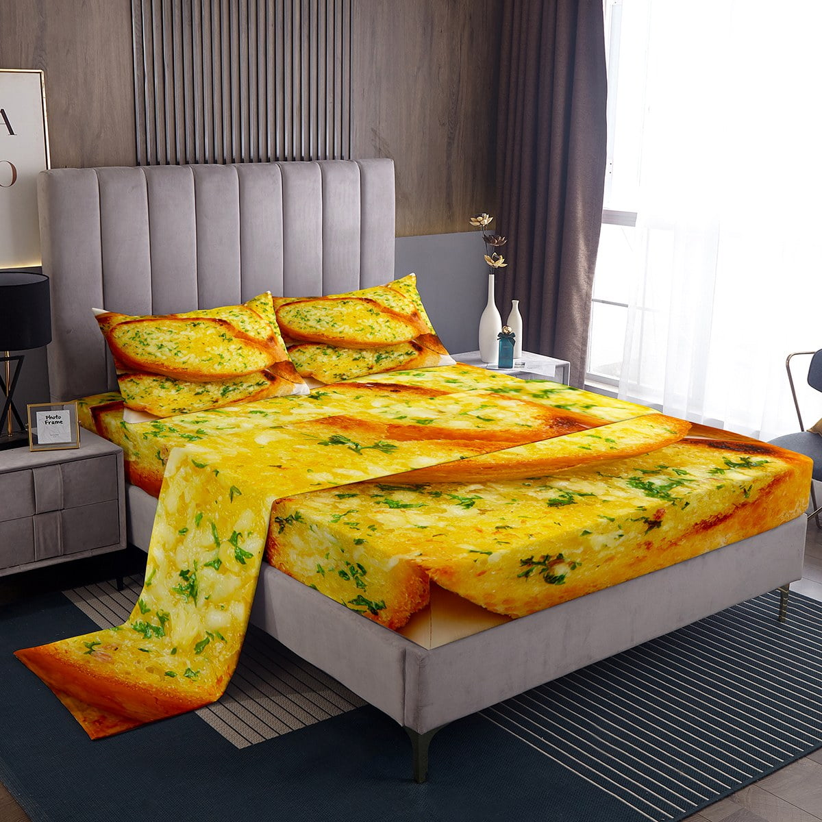 Garlic Bread Bed Sheets King Adults,Toast Bread Sheet Set Funny Decor ...