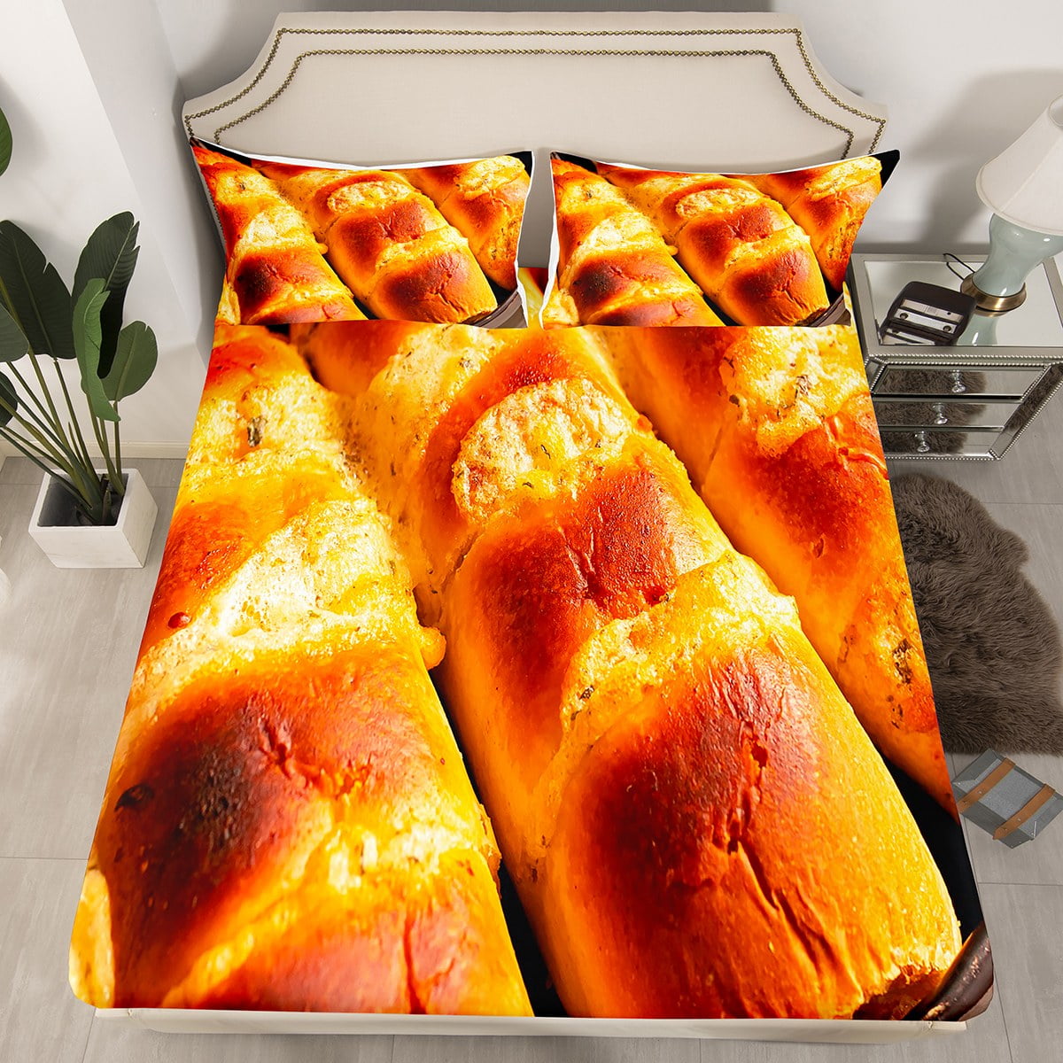 YST Garlic Bread Fitted Sheet Full for Kids Adults,Realistic Food ...