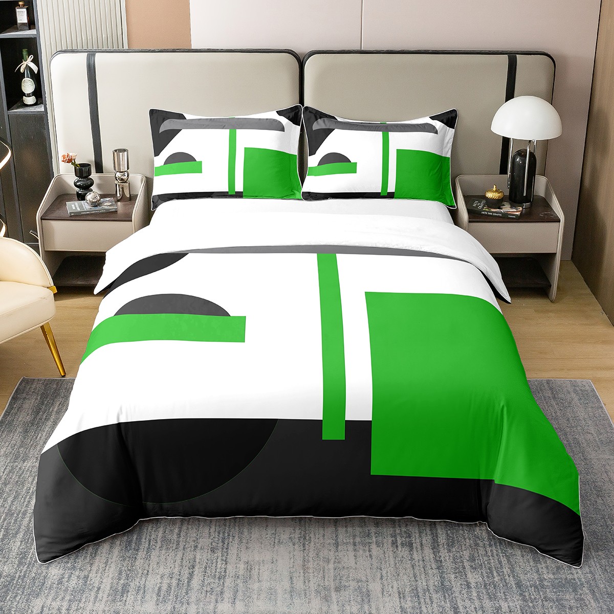 Geometric 100% Cotton Duvet Cover Queen,Green Geometry Bedding Set ...