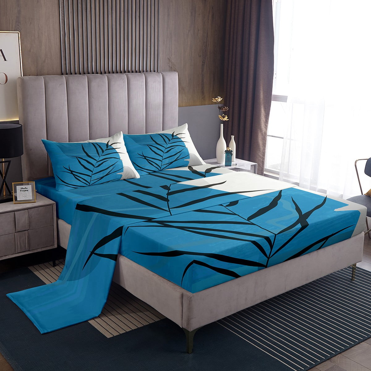 YST Geometric Aesthetic Bed Set Navy Blue Grey Bed Sheets Set, Modern ...