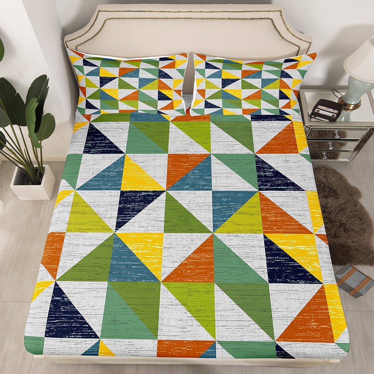 Erosebridal Geometric Bed Sheets Watercolor Geometry Triangle Pattern ...